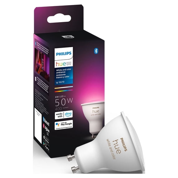 Philips Hue White & Color Ambiance GU10 Smart LED Bulb, Bluetooth ...
