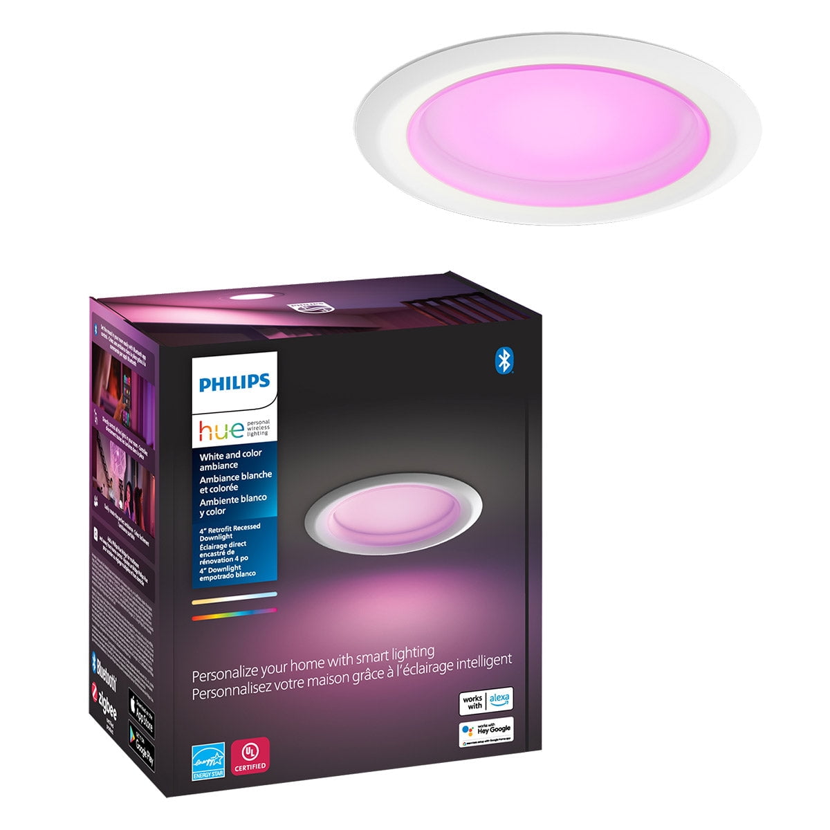 Philips Hue White and Color Ambiance Recessed Downlight 4" 3-Pack for ...