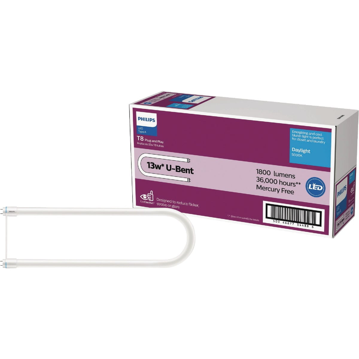 Philips InstantFit 32W Equivalent U-Bent T8 Type A Daylight LED Tube ...