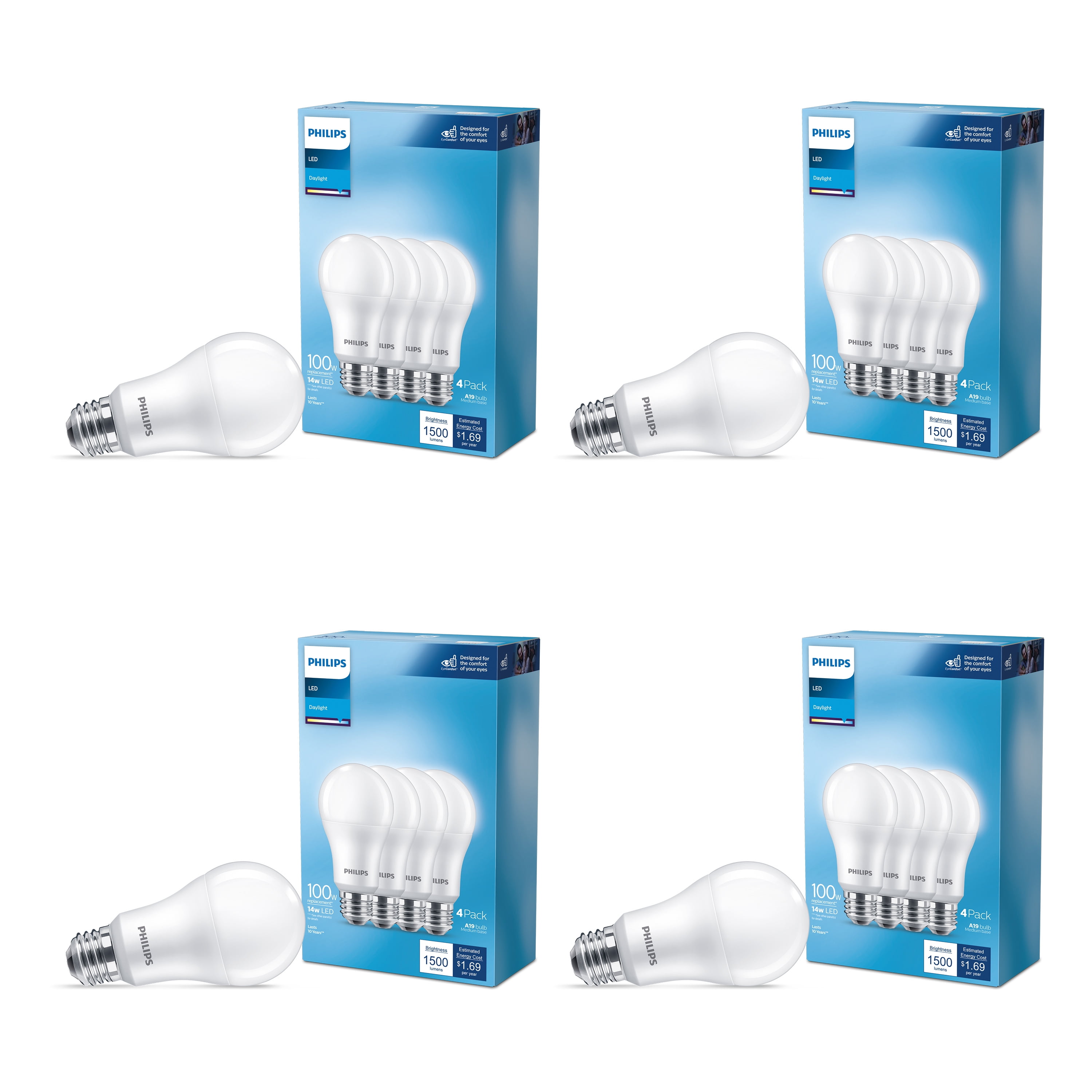 Philips LED 100-Watt A19 Household Light Bulb, Frosted Daylight, Non ...