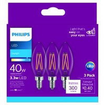 Philips LED 40-Watt B11 Clear Filament Light Bulb, Daylight, Non ...