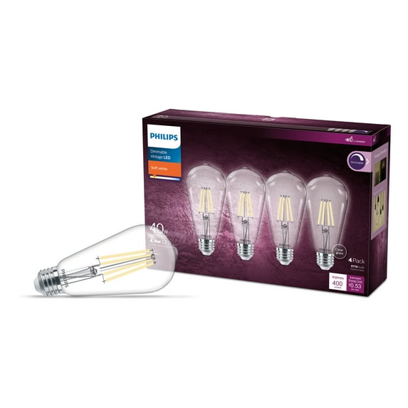 Philips LED 40-Watt ST19 Filament Straight Tubular Light Bulb, Clear Soft White, Dimmable, E26 ...