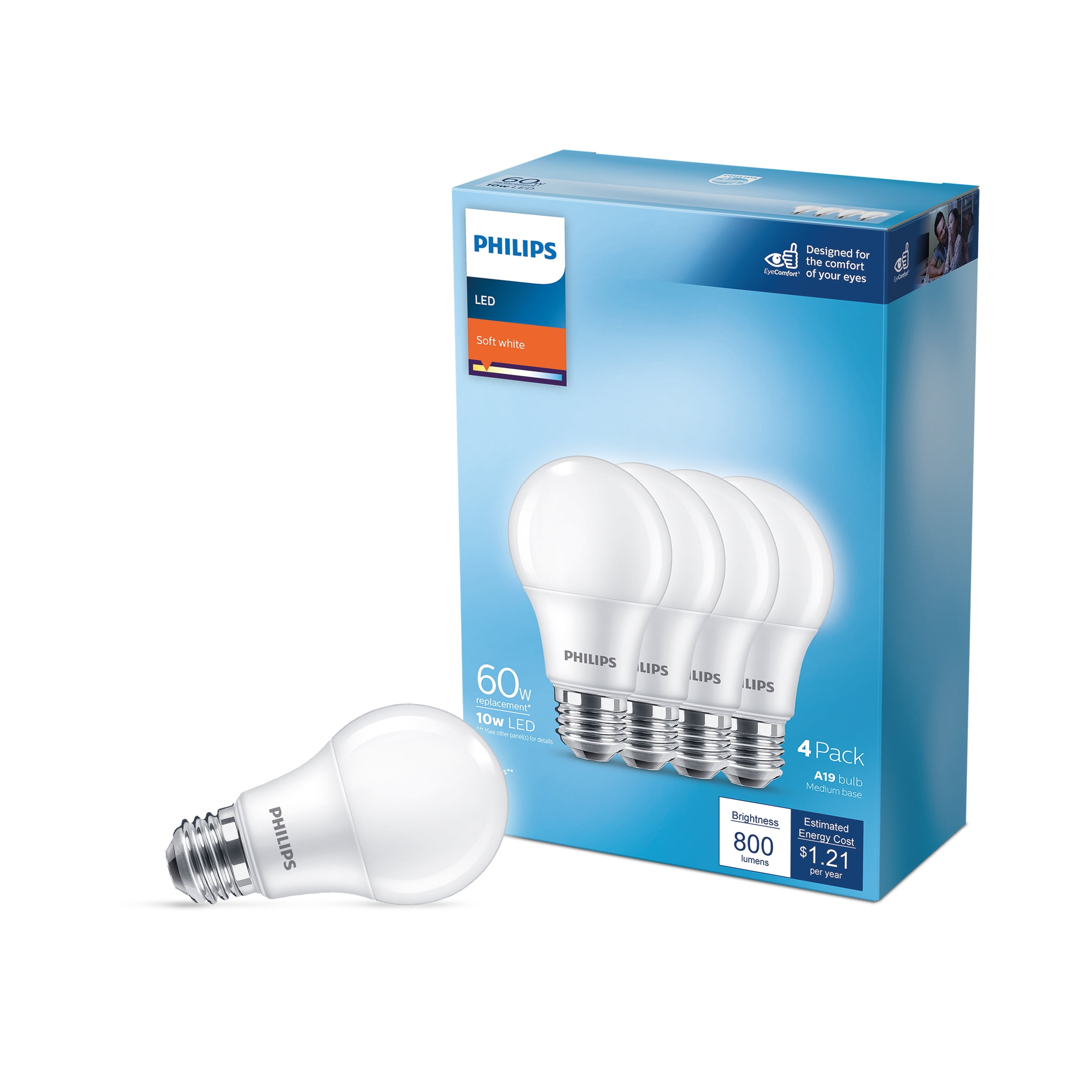 Philips LED 60-Watt A19 General Purpose Household Light Bulb, Frosted ...