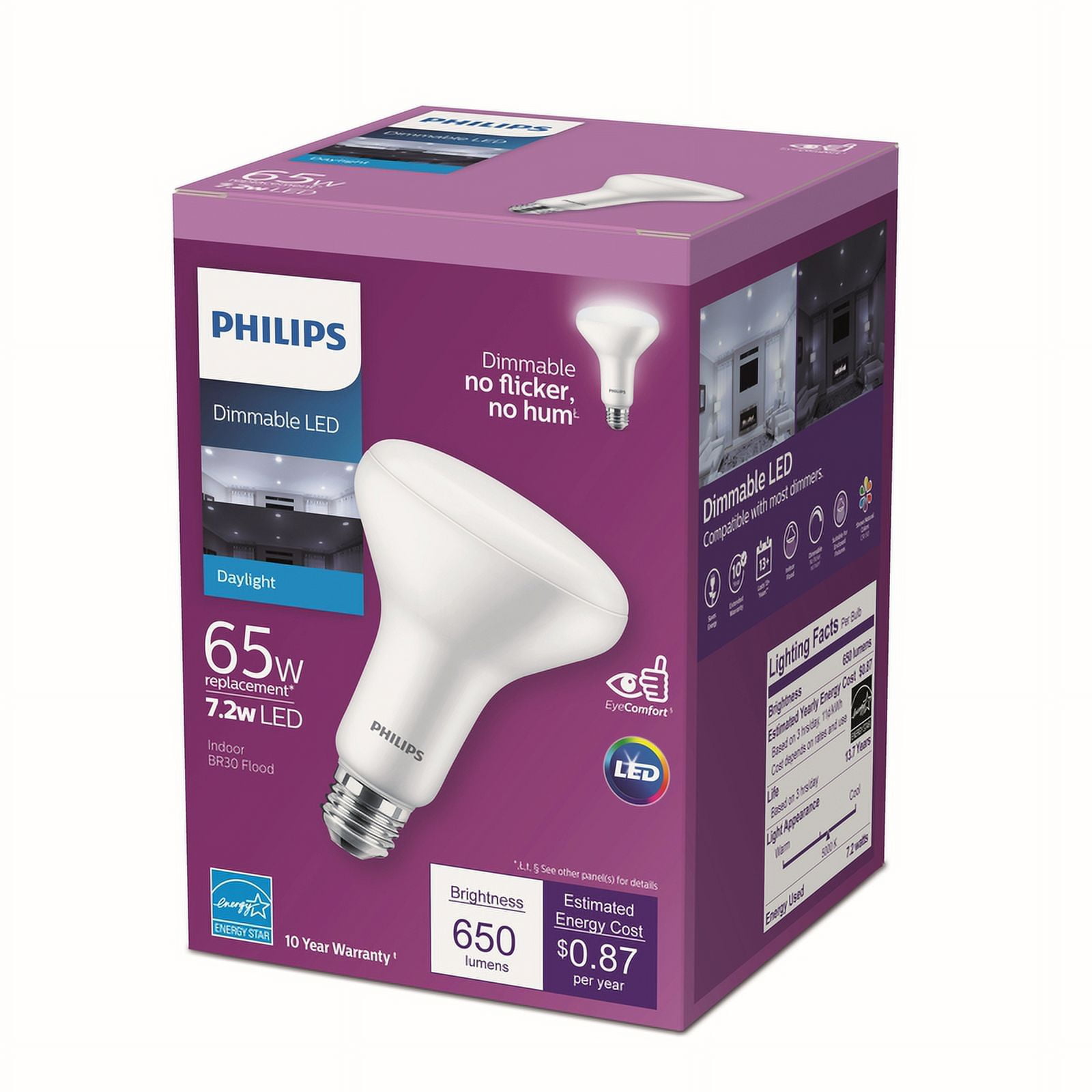 Philips LED 7.2W (60W Equivalent) Daylight Floodlight Light Bulbs, Dimmable - Walmart.com