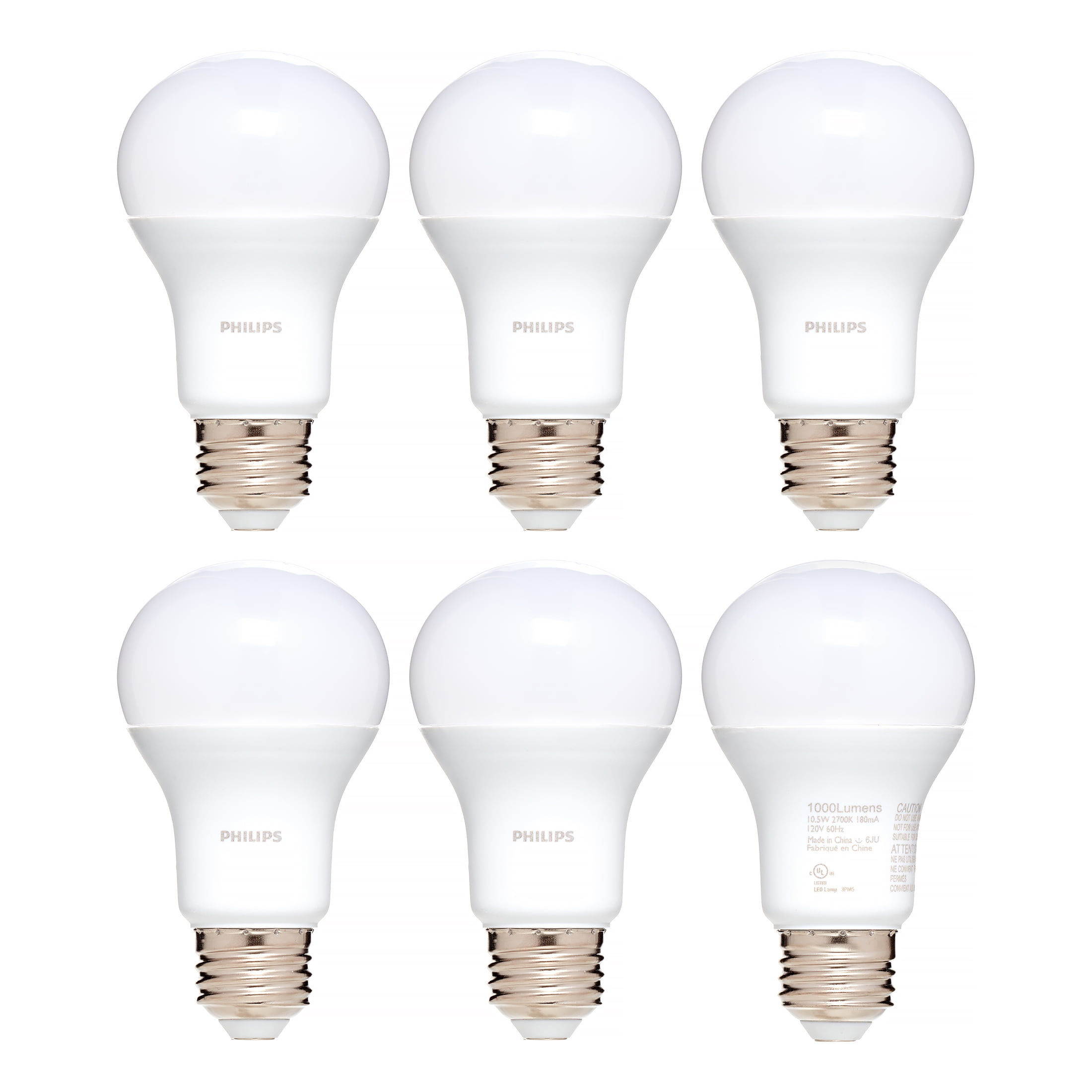 Philips LED Light Bulb, A19, Soft White, 75 WE, 6 Ct - Walmart.com