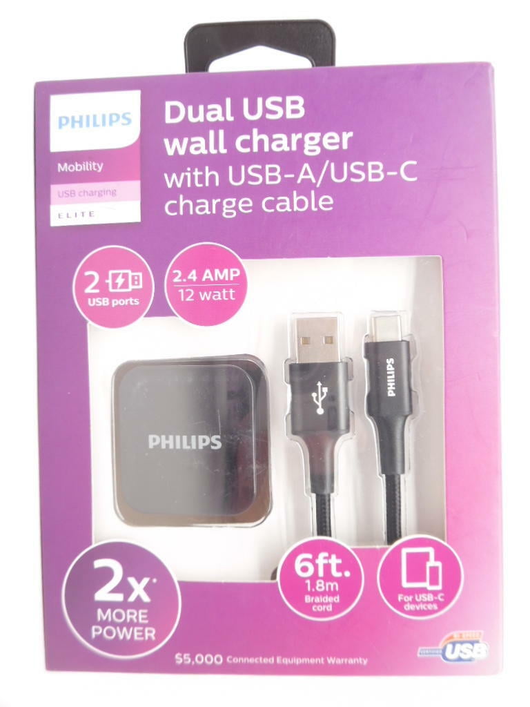 Philips Mobility Elite USB Charging Dual USB Wall Charger with USB-A ...