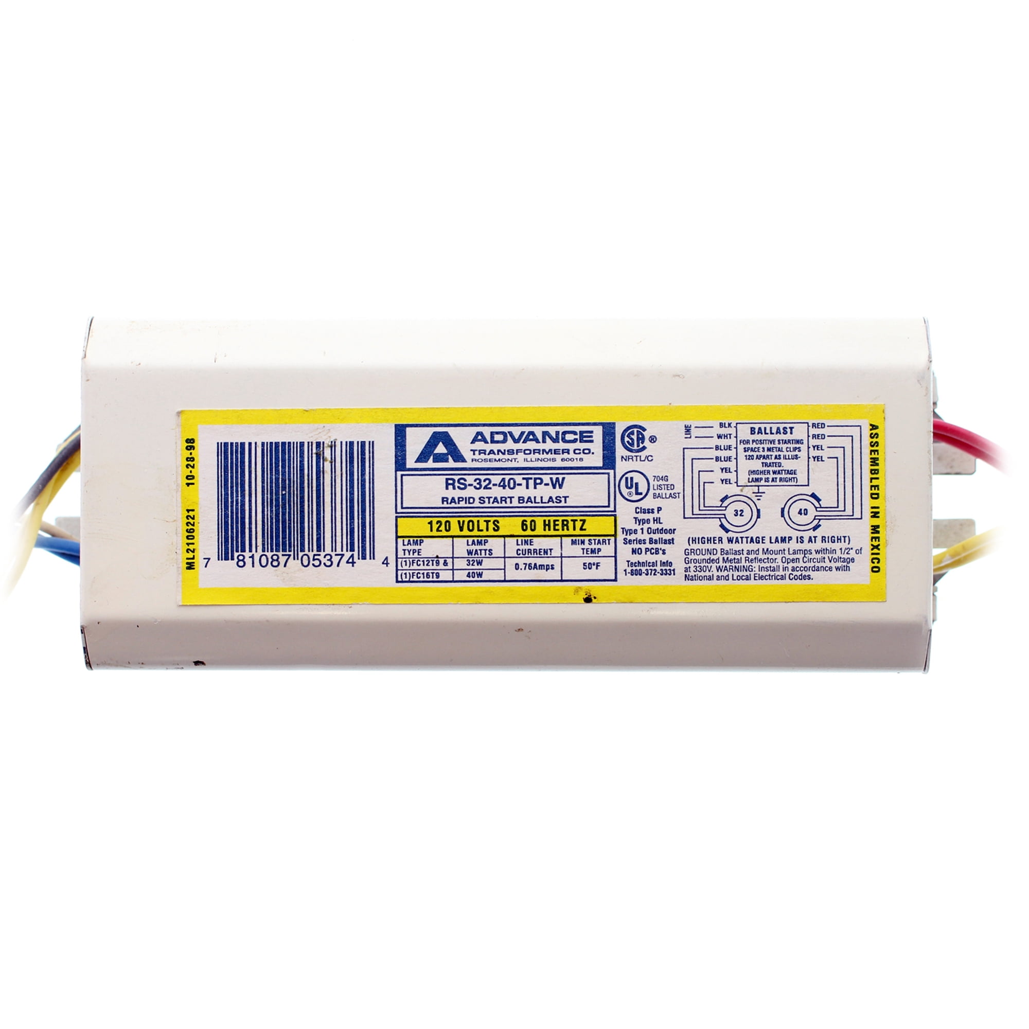 Philips NPF RS3240TPWI Standard Magnetic Ballast, 32/40 W, 120 V, G10q ...