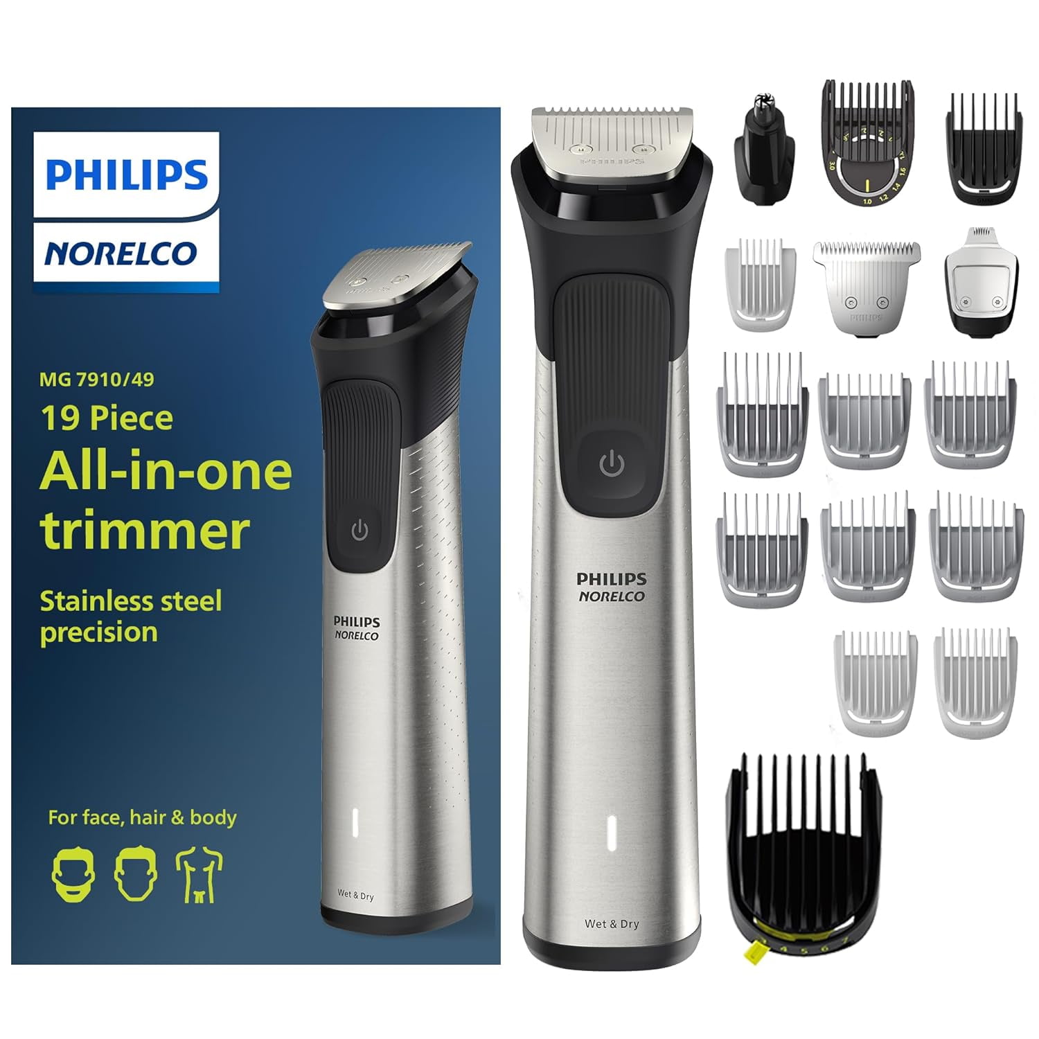 Philips Norelco Multigroom Series 7000 Men's Grooming Kit with 19 Tools ...