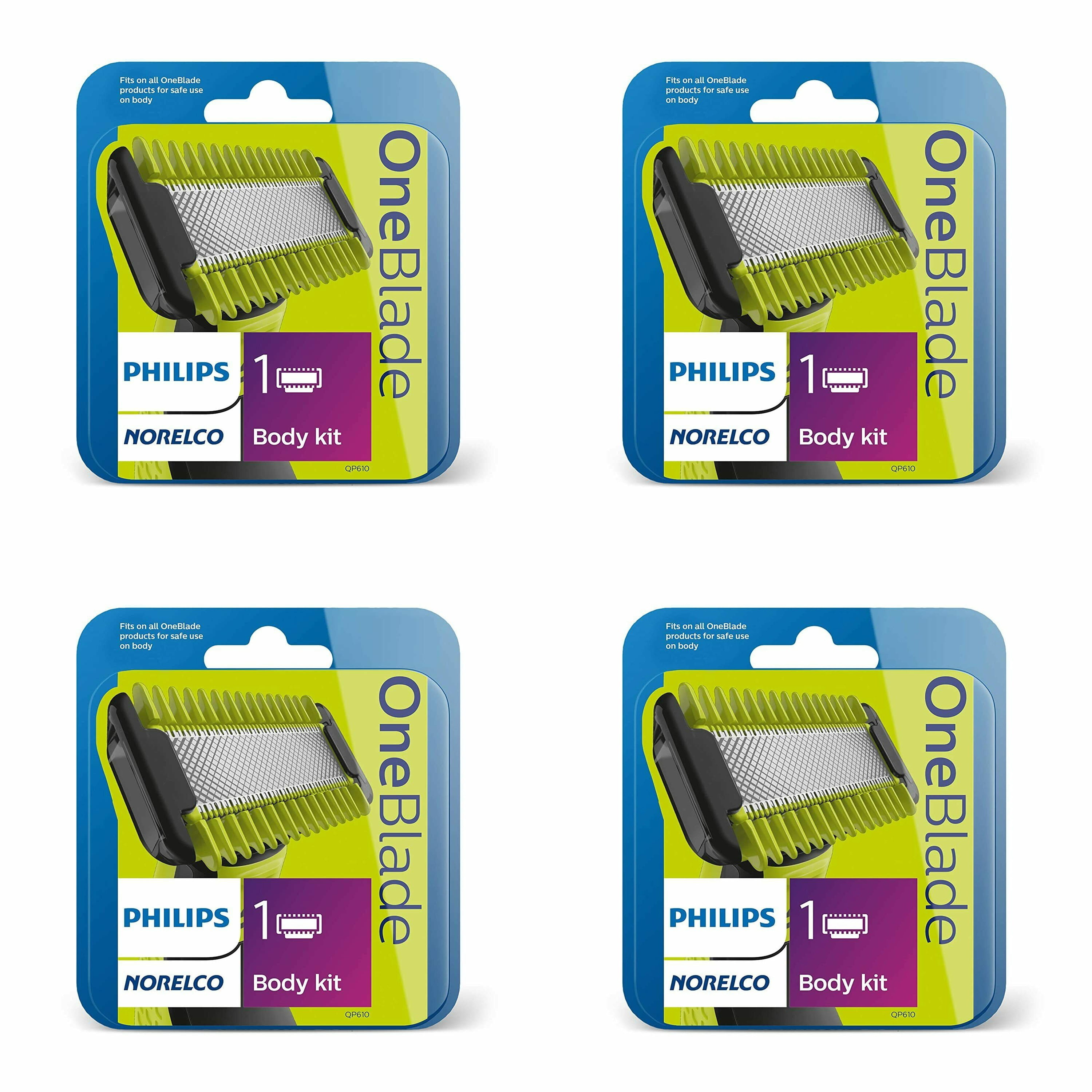 (4 pack) Philips Norelco OneBlade Body Kit Replacement Blade, QP60 / 80 ...