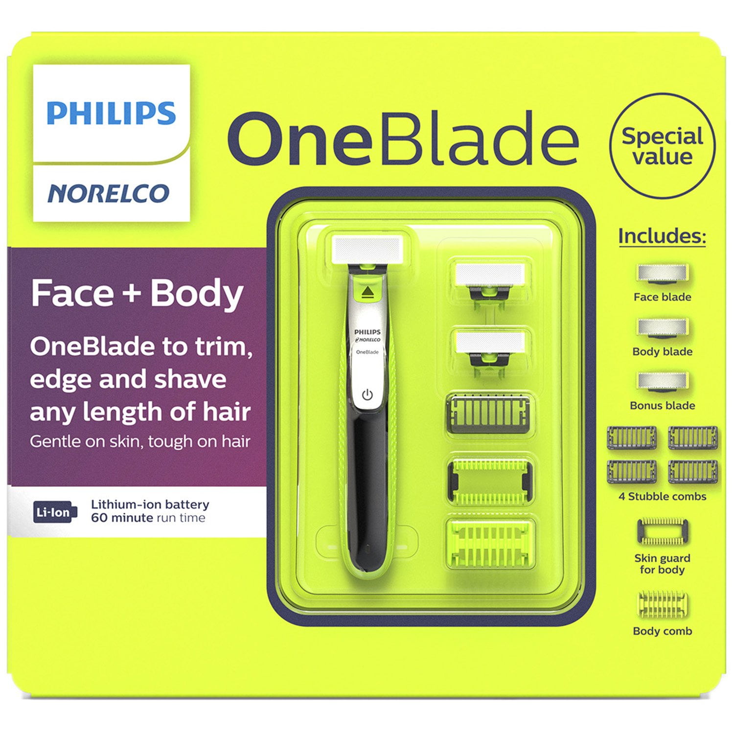 Philips Norelco OneBlade Face + Body Electric Groomer, Trimmer and ...