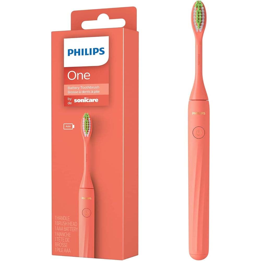 Philips One Battery Toothbrush with Brush Heads, Miami Coral, HY1100/51 ...