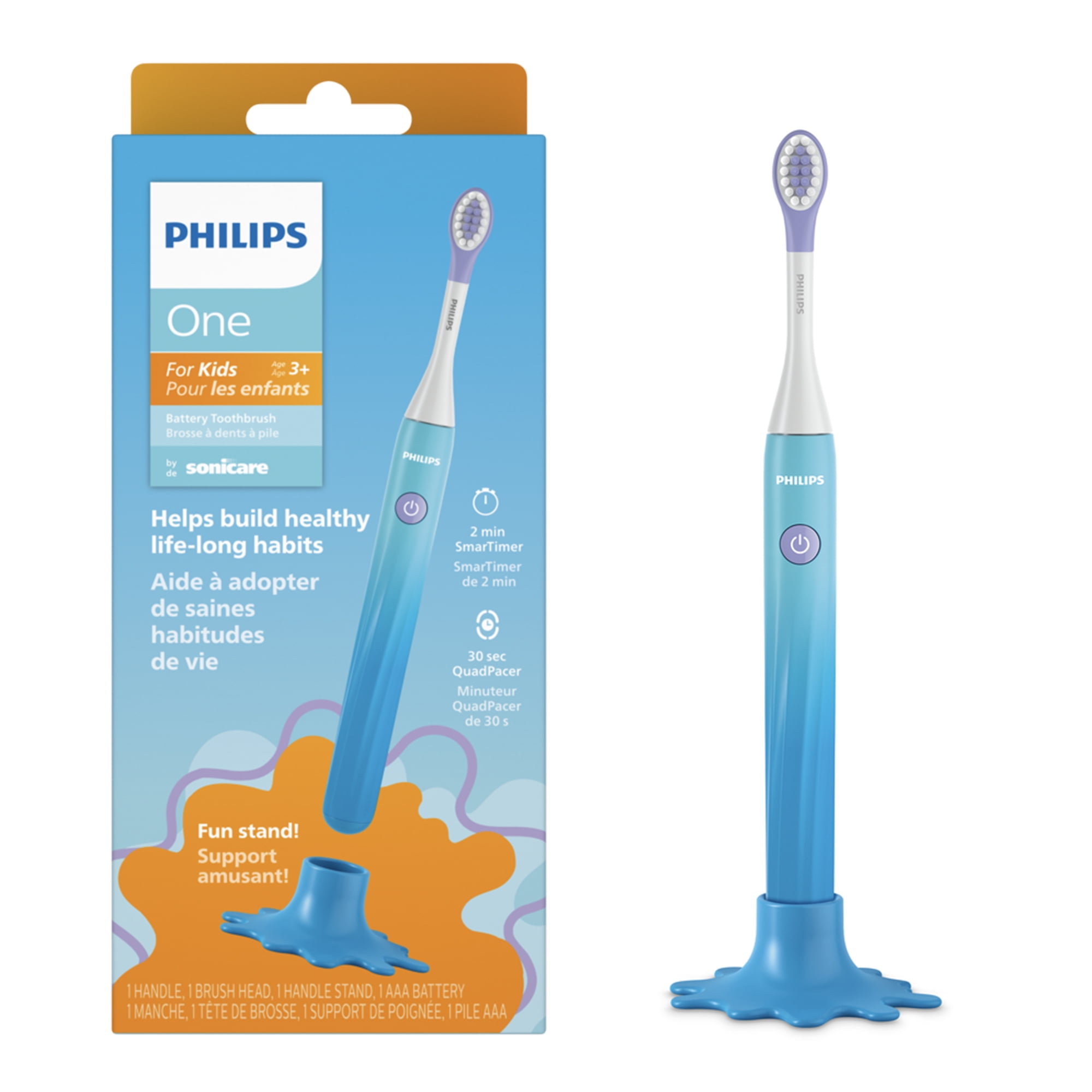 Philips One for Kids Battery Toothbrush, (Ages 3+) Blue, HY1130/02 ...