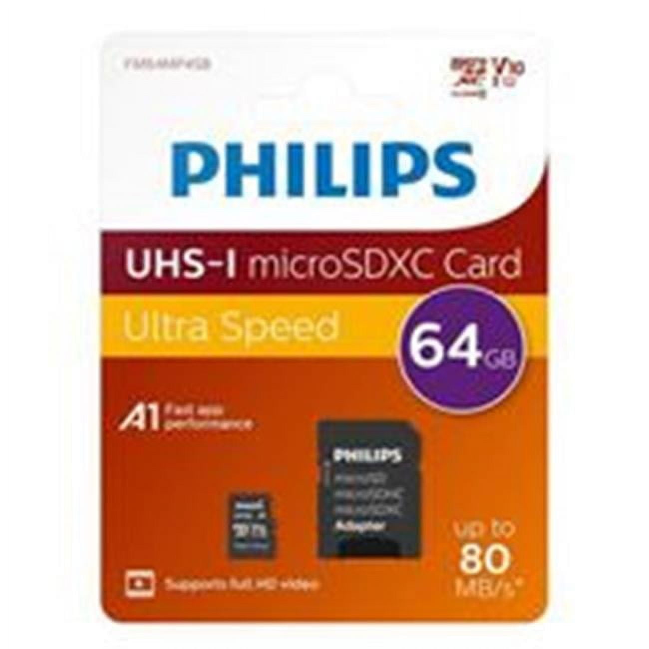 Philips UHS-1- V10 Class 10 64GB Micro SDXC Flash Memory Card with Adapter - Walmart.com