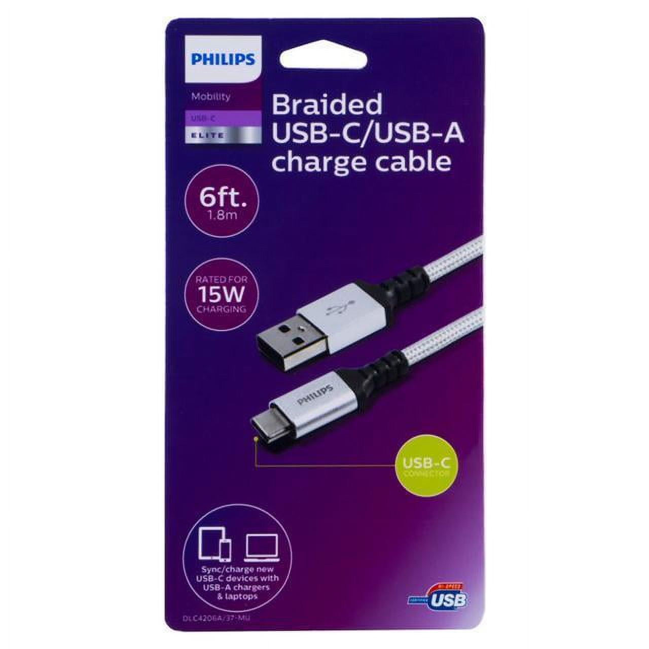 Philips Elite USB-A to USB-C Charger Cable 6ft, Compatible with PC ...