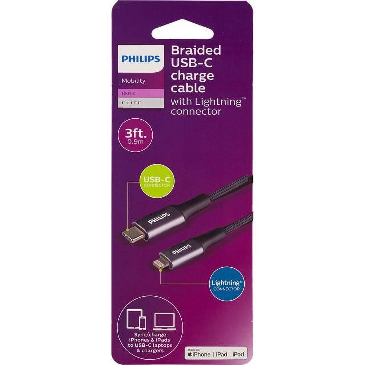 Philips Philips Lightning to C 3ft Brd Cable Blk DLC3201VB - Walmart ...