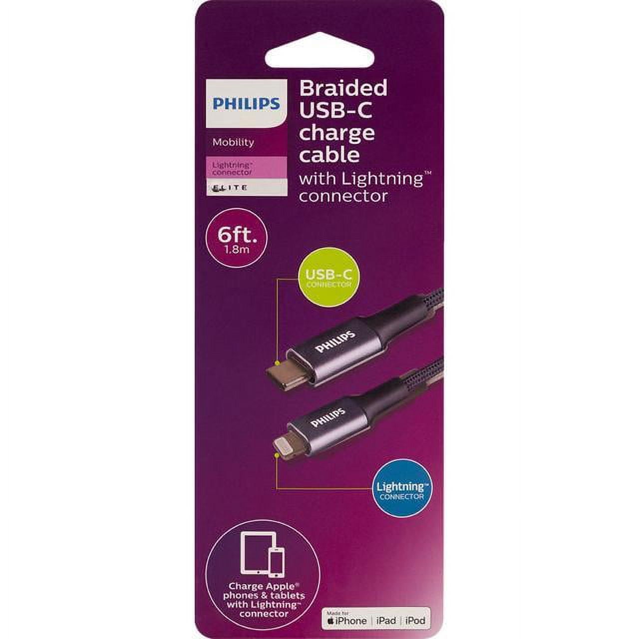 Philips Philips Lightning to C 6ft Brd Cable Blk DLC4206BL - Walmart.com