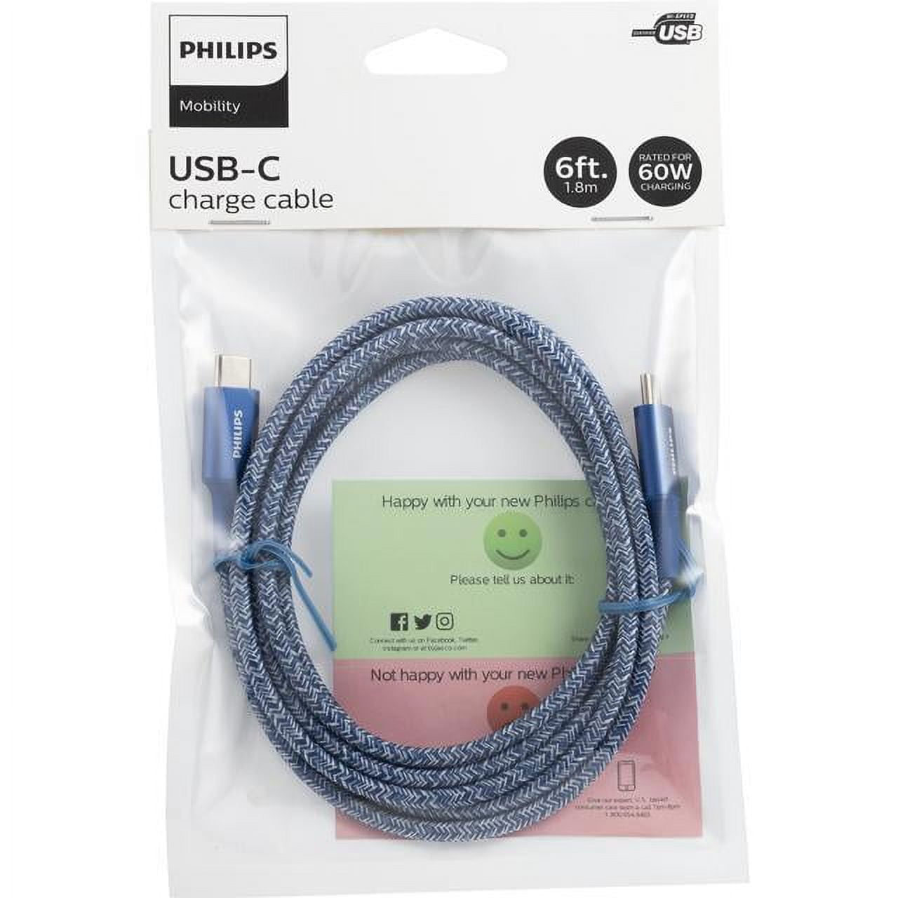Philips Philips USB-C to USB-C Cable 6ft Braid DLC5206UC - Walmart.com