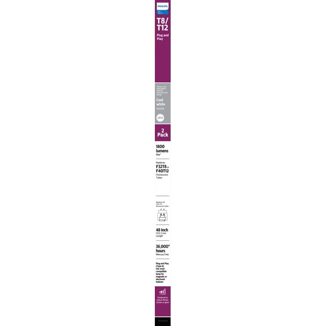 Philips Plug and Play 4Ft (48-inch) Type A T8/T12 Cool White 32-Watt ...