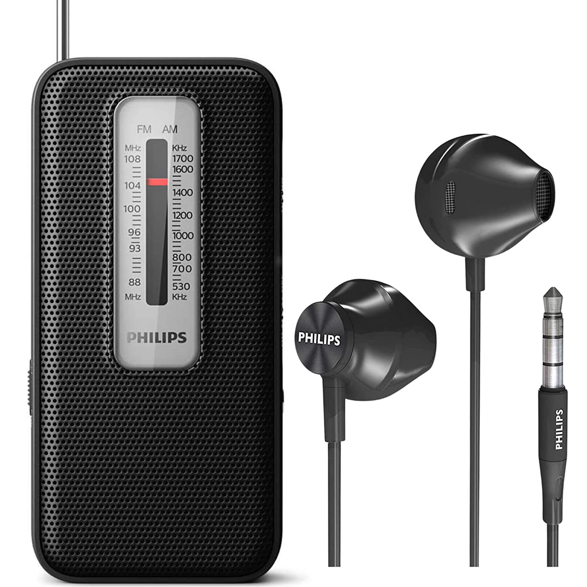 Philips AM/FM Personal Small Pocket Radio with Headphones, Battery ...