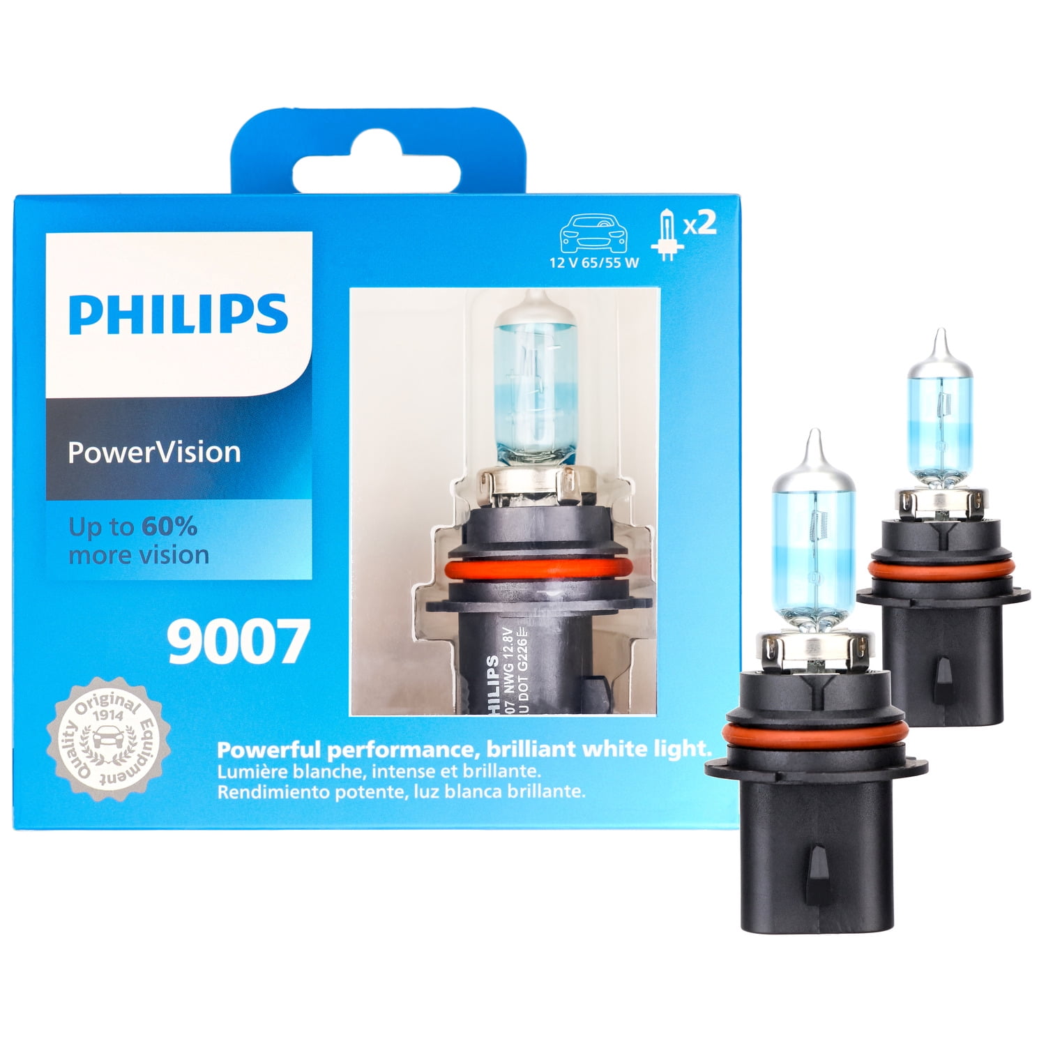 Philips PowerVision 9007 Halogen Headlight Bulbs, 2 pack, Fits Select ...
