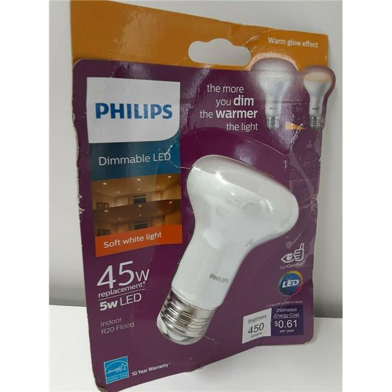 Philips R20 E26 (Medium) Floodlight Warm White 45 Watt Equivalence 1 pk ...