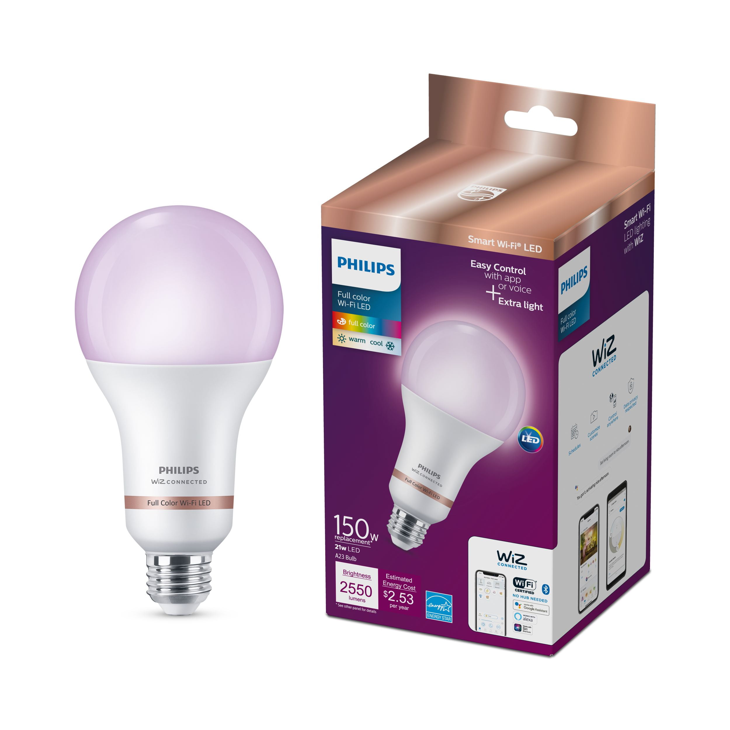 Philips Smart Wi-Fi Connected LED 150-Watt A23 Light Bulb, Frosted ...