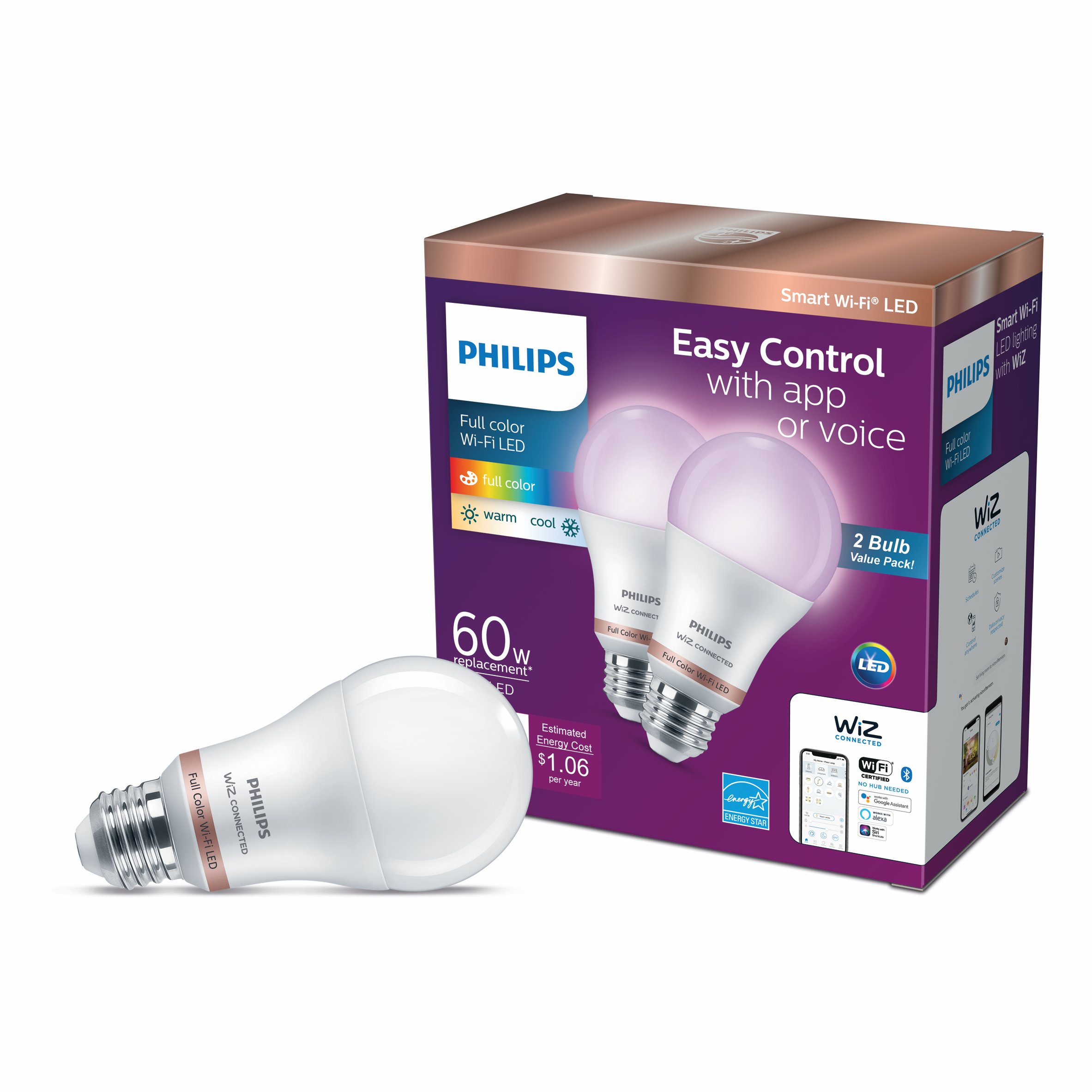 Philips Hue White & Color Ambiance A19 Bluetooth Smart LED Bulb ...