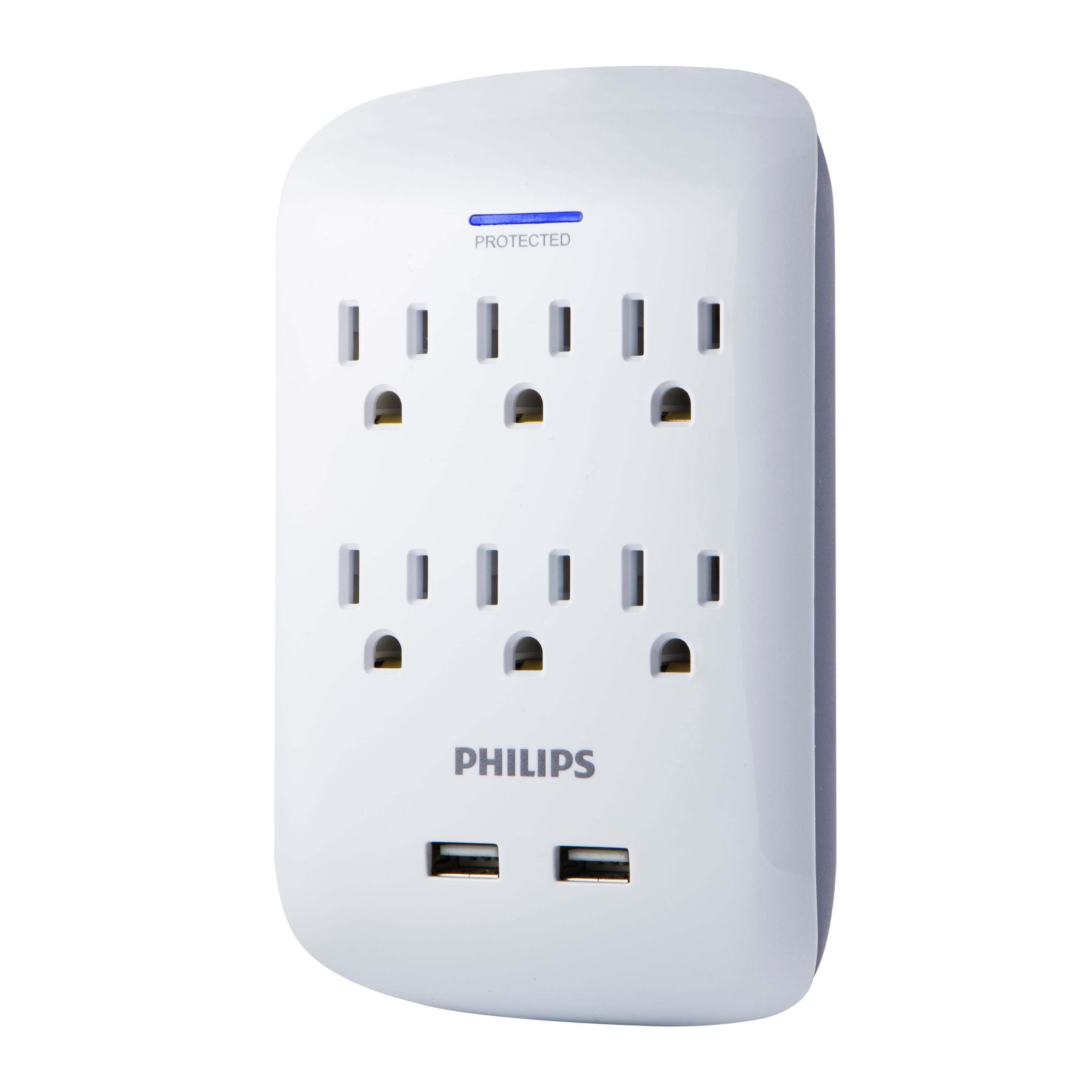 Philips Surge Tap, 6 Outlet, 2 USB-A, 2.1A, 900J, White - Walmart.com