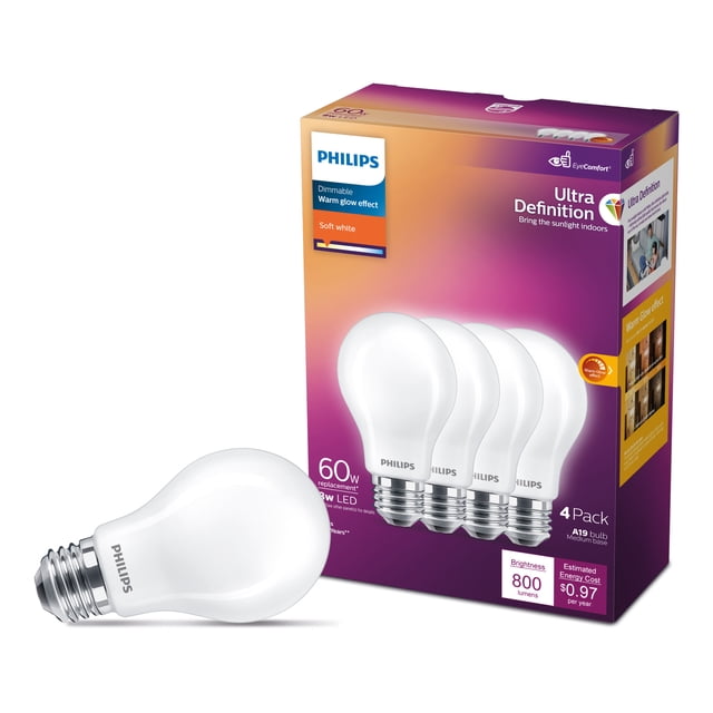 Philips Ultra Definition LED 60-Watt A19 Light Bulb, Frosted Soft White ...