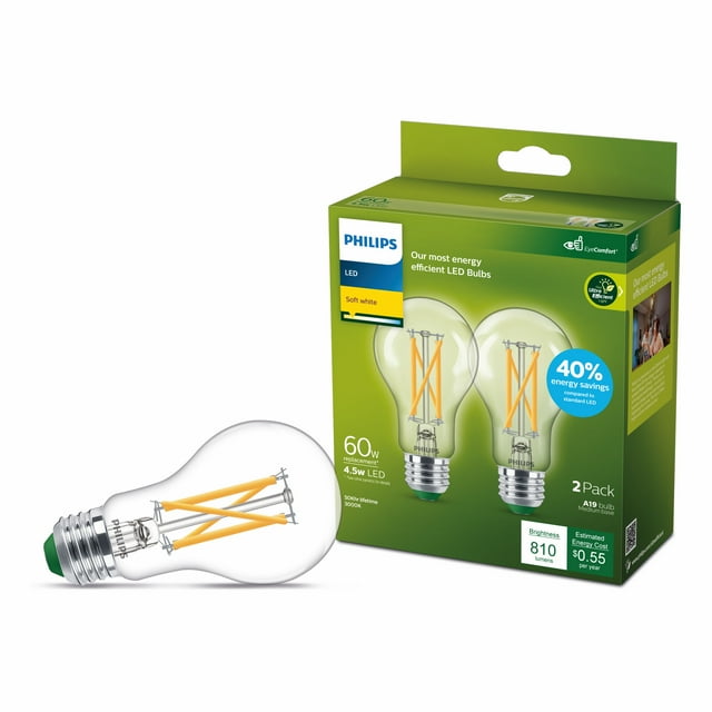 Philips Ultra Efficient LED 60-Watt A19 Light Bulb, Soft White, Non ...