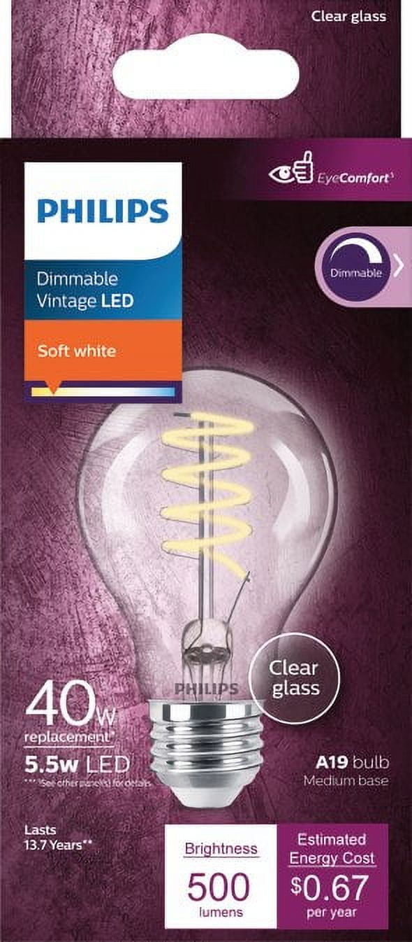 Philips Vintage LED 40-Watt A19 Spiral Filament Light Bulb, Clear, Soft ...