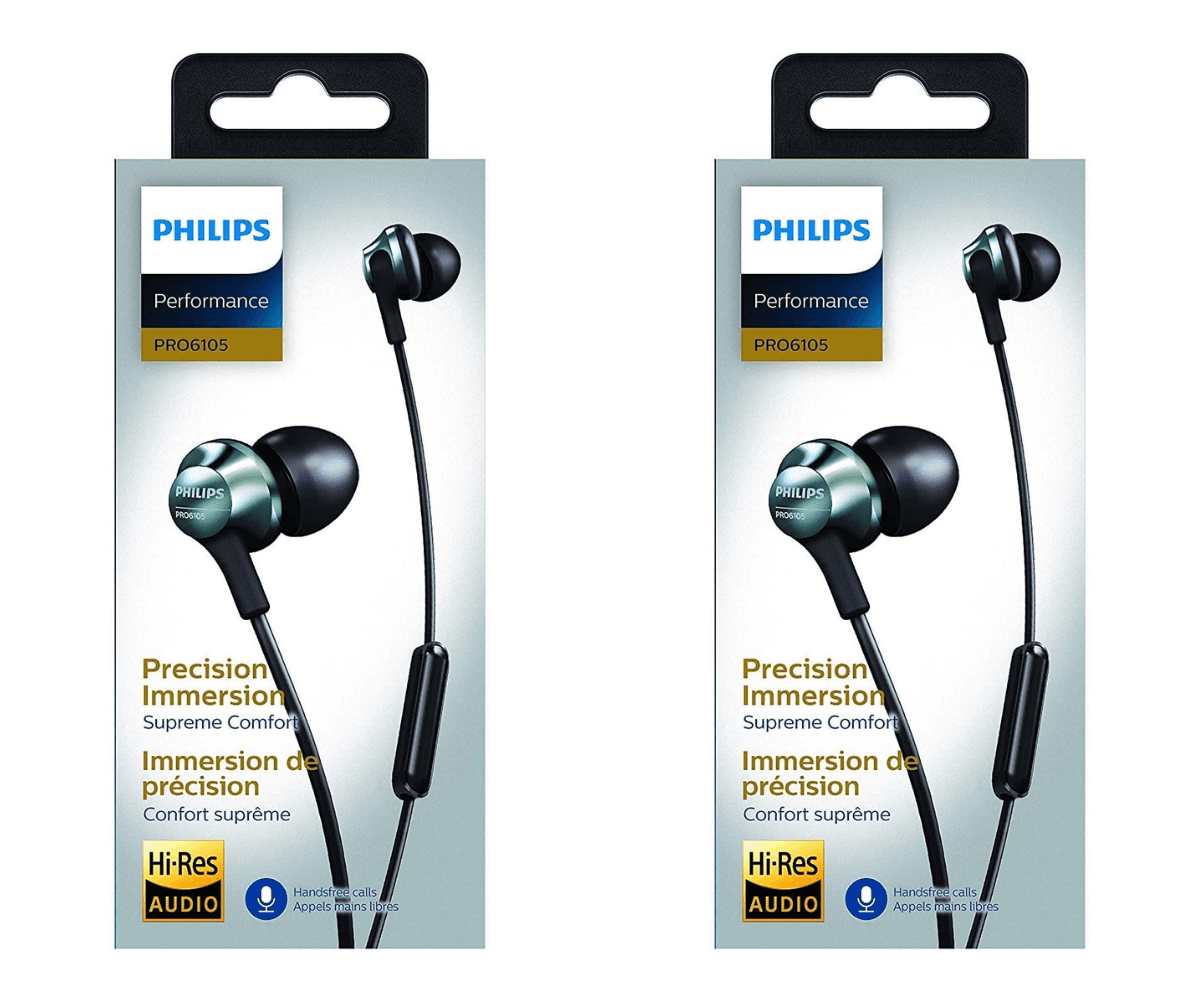 (2 pack) Philips Wired Earbuds W Mic, Hi-Res Audio, Comfort Fit ...