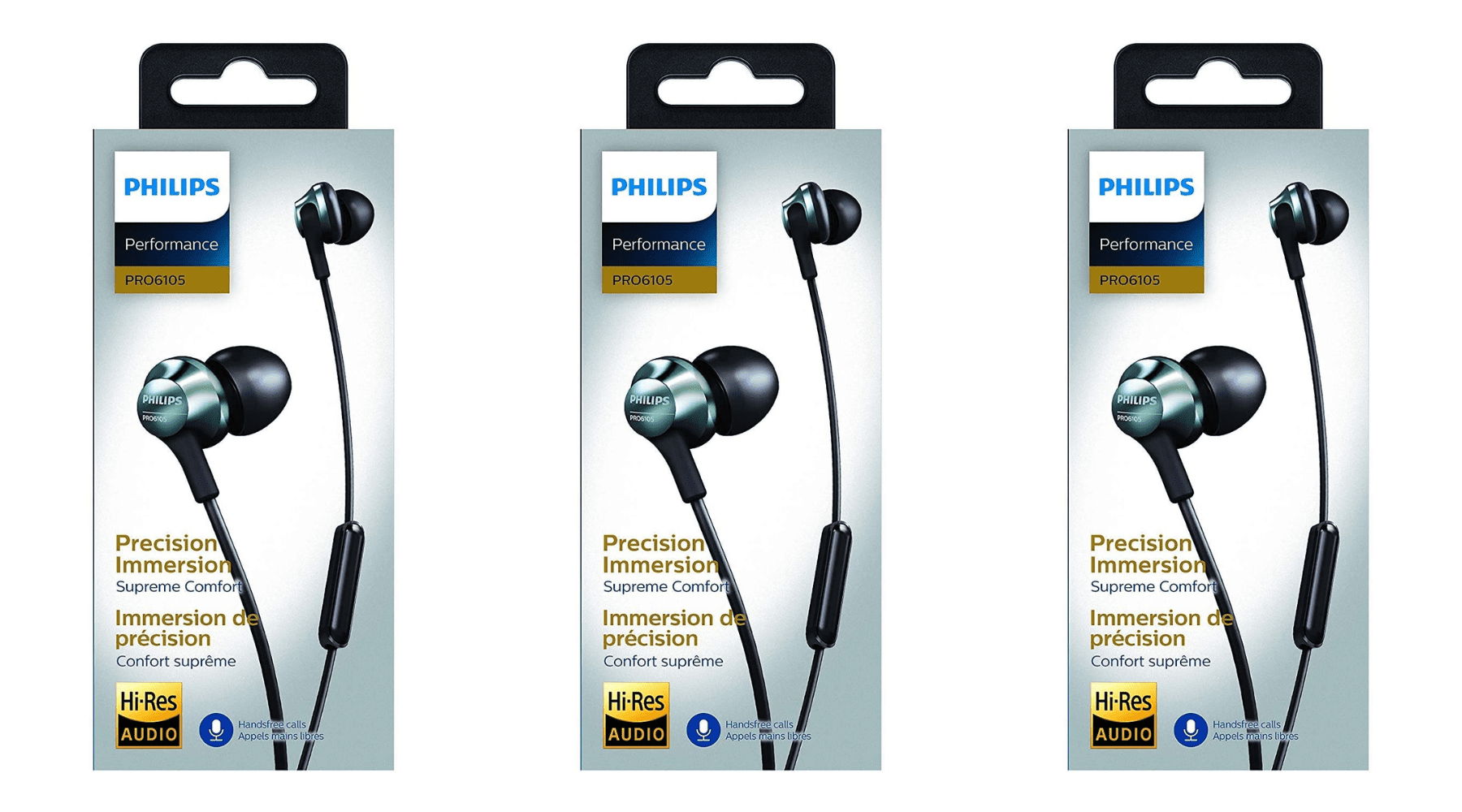 (3 pack) Philips Wired Earbuds W Mic, Hi-Res Audio, Comfort Fit ...