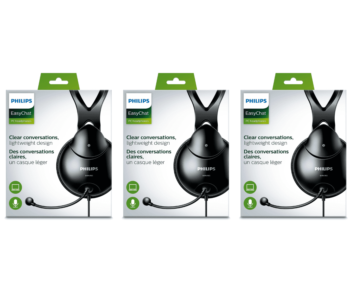 (3 pack) Philips Wired Over Ear Stereo Headphones W Mic & 2-to-1 ...