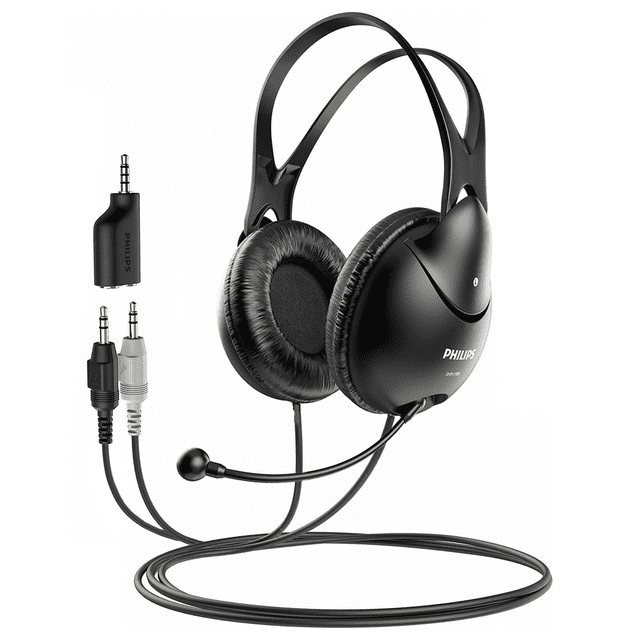 Philips Wired Over Ear Stereo Headphones W Mic & 2-to-1 Adapter for ...