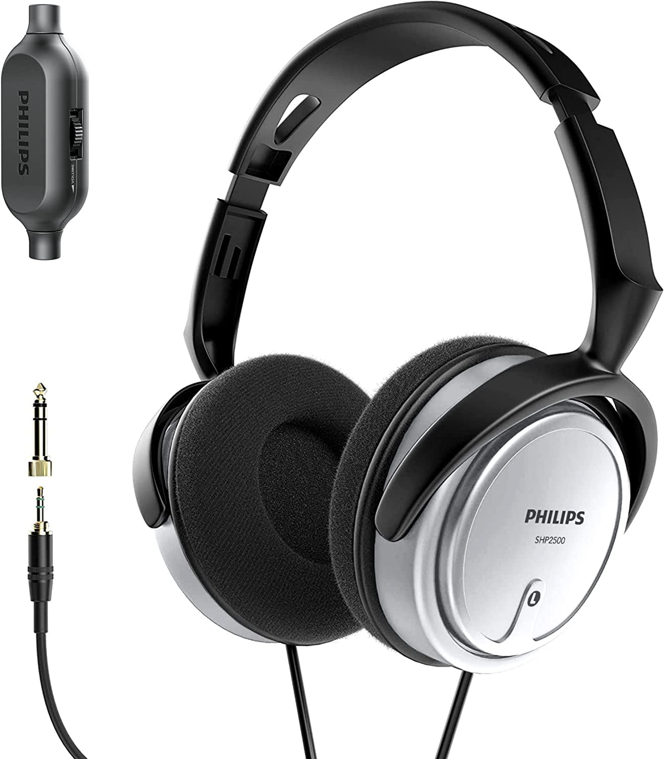 Philips SHP2500 Wired Full-Size Studio Headphones with In-Line Volume ...