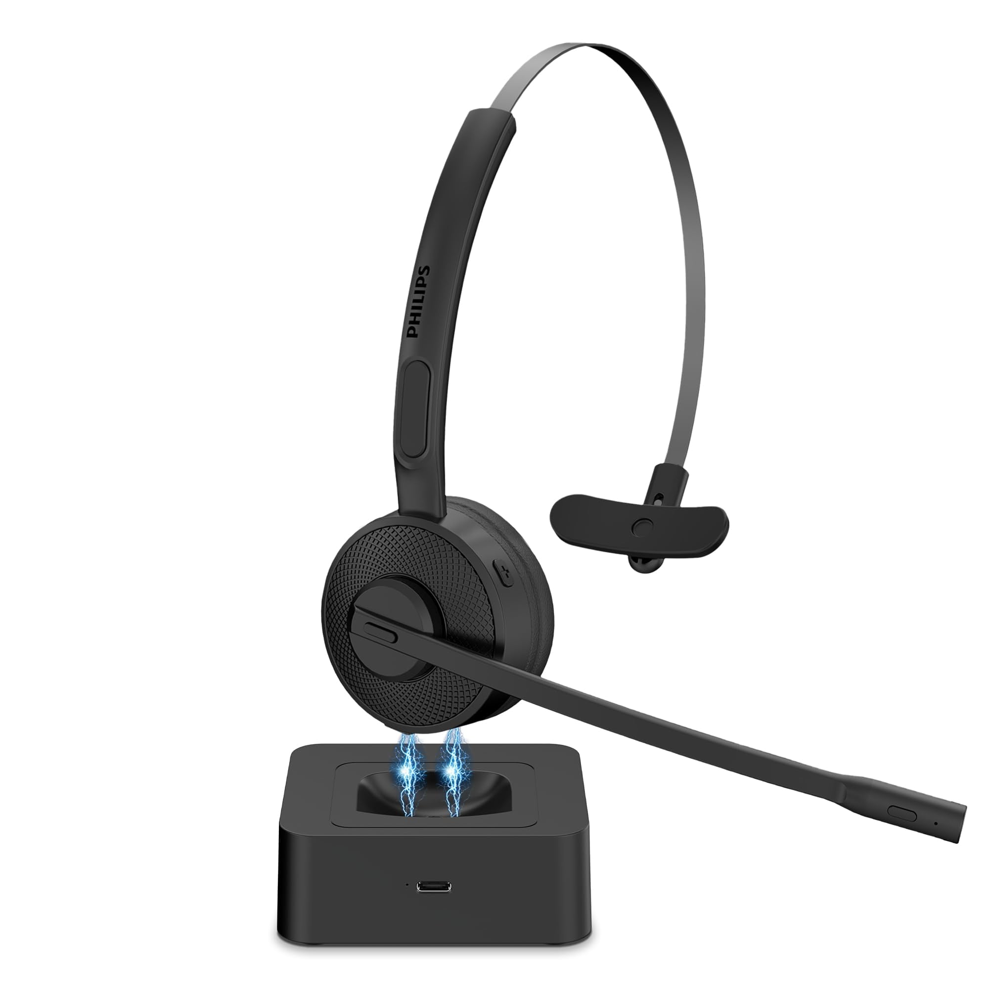 Philips Wireless Headset with Mic for Work, Mono Bluetooth Trucker ...