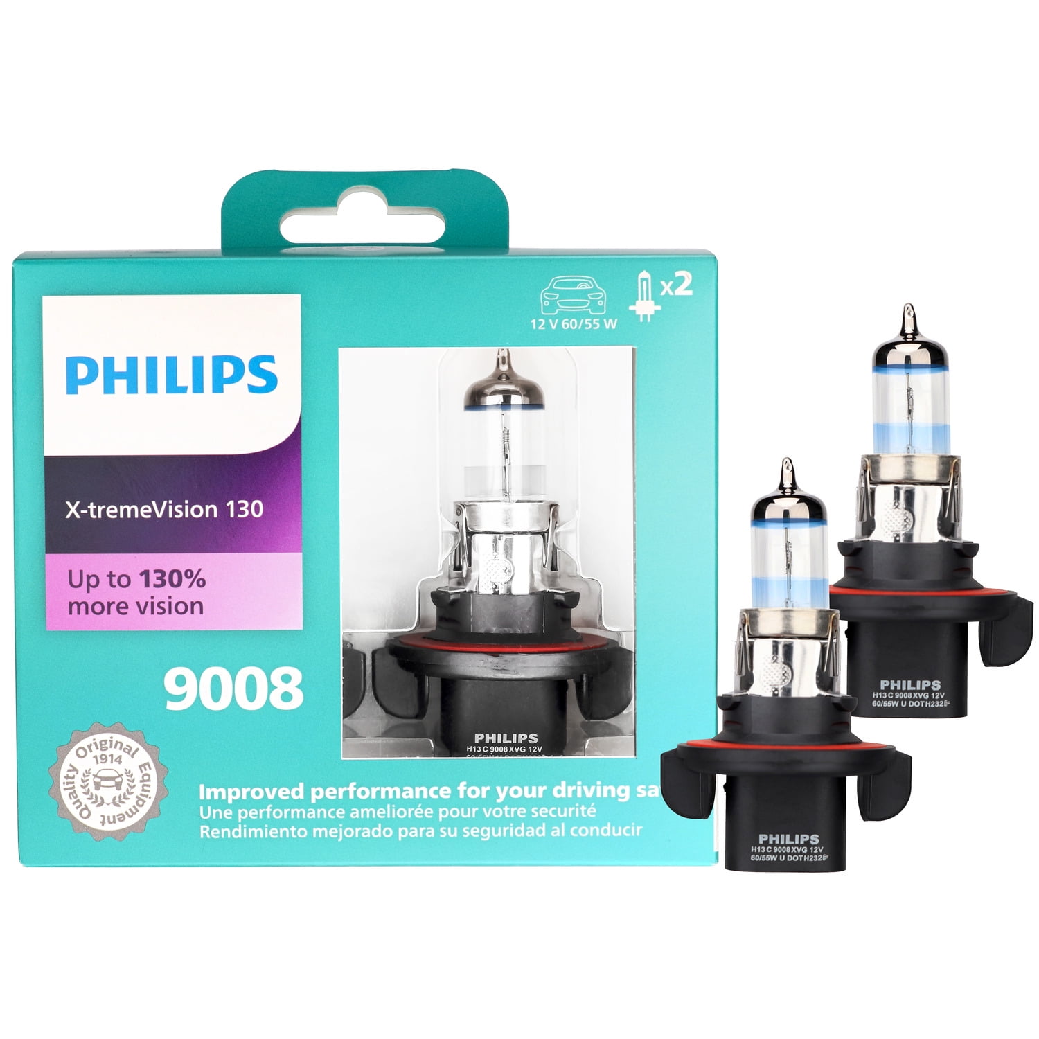 Philips X-tremeVision 130 9008/H13 Halogen Headlight Bulbs, 2 pack ...
