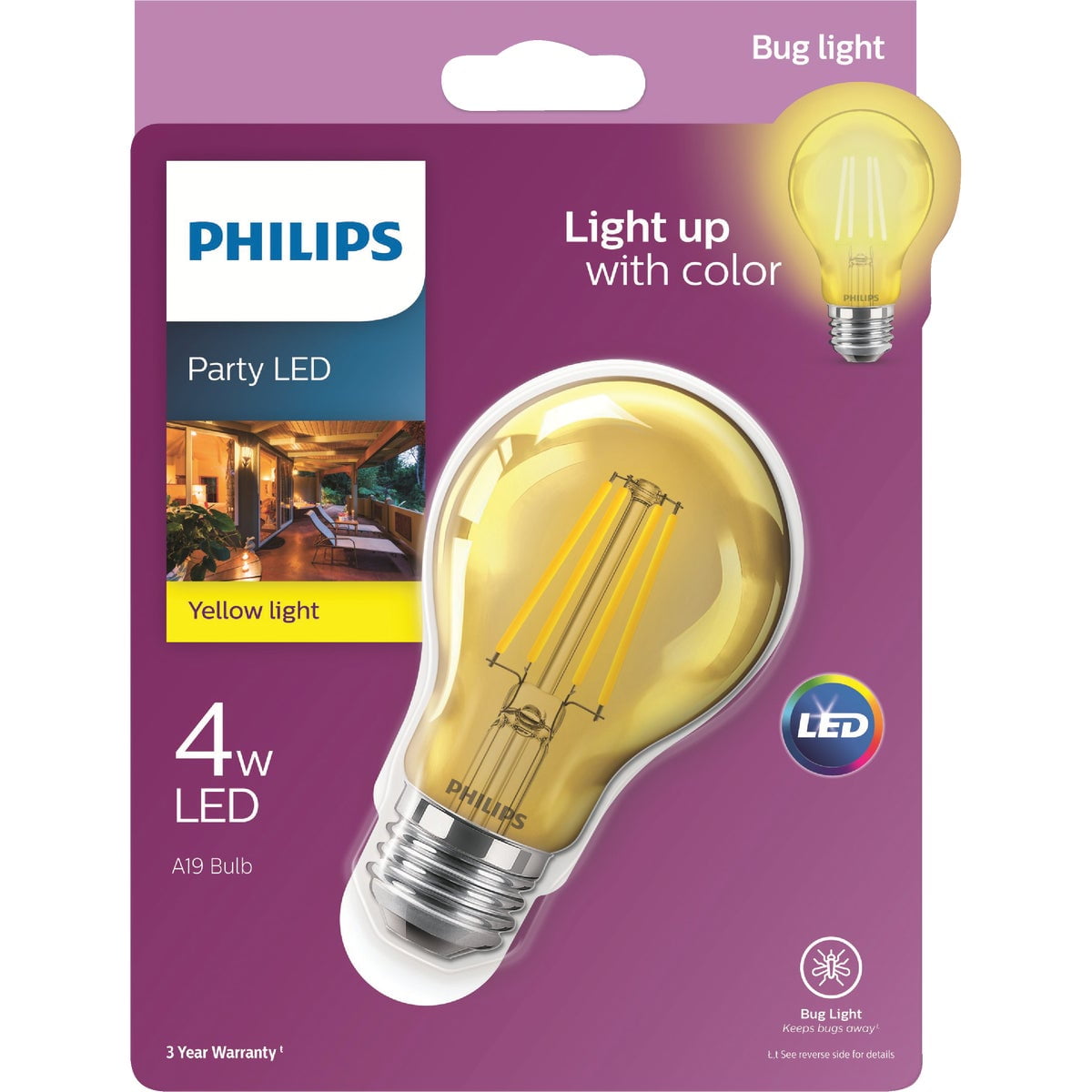 Philips Yellow A19 Medium 4W Indoor/Outdoor LED Decorative Party Light ...