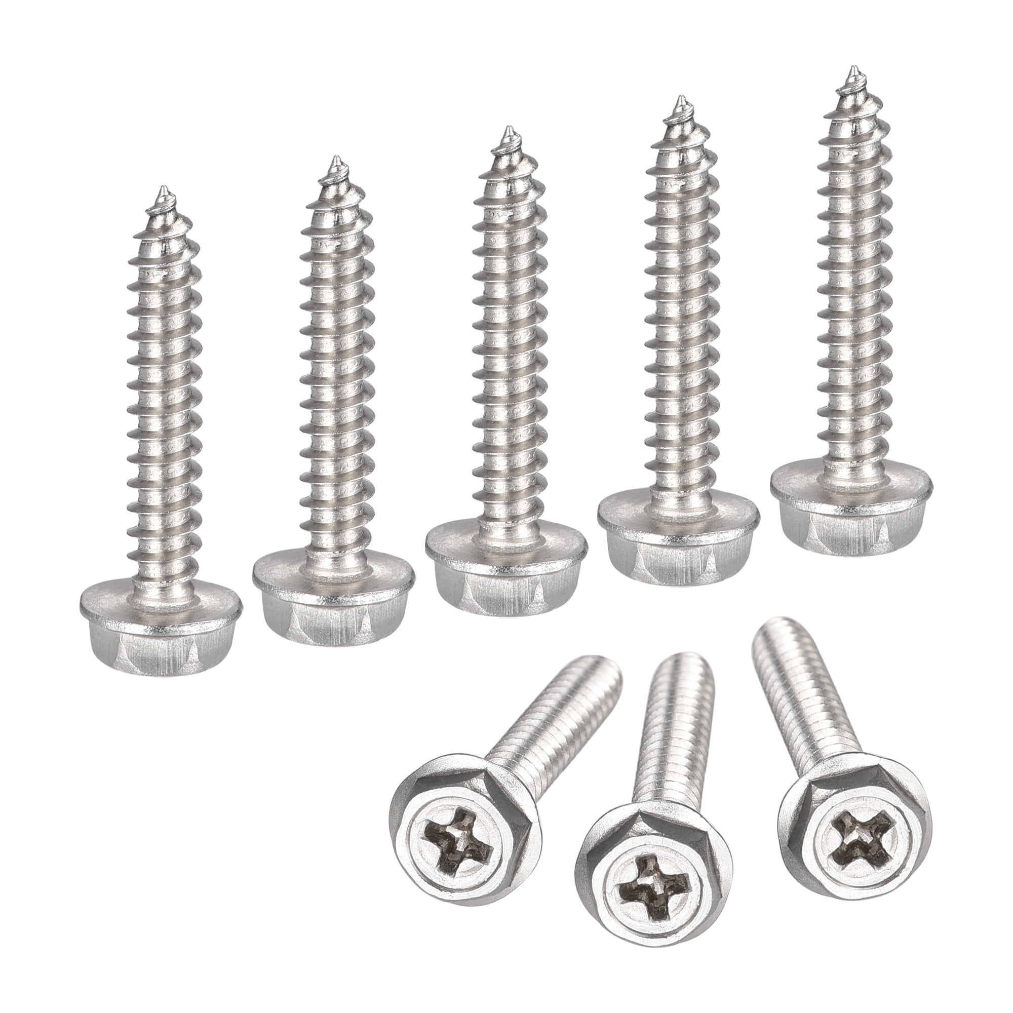 Phillips Hex Washer Self Tapping Screws, M4 x 25mm 304 Stainless Steel Hex Flange Sheet Metal ...