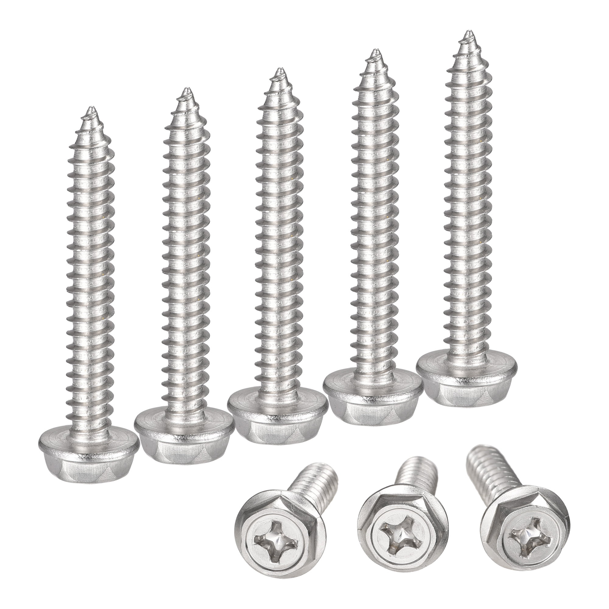 Phillips Hex Washer Self Tapping Screws, M6 x 40mm 304 Stainless Steel ...