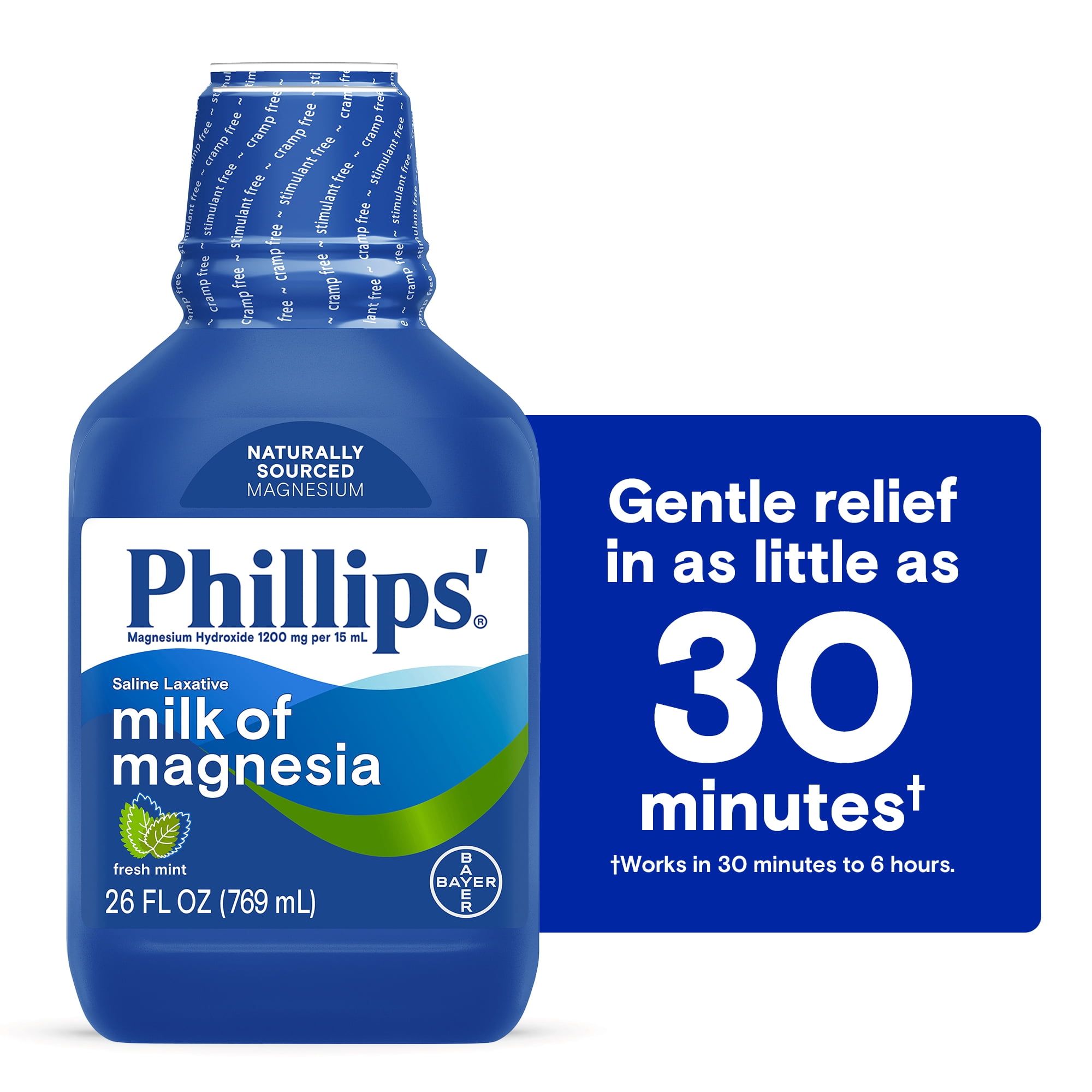 Phillips' Milk of Magnesia Liquid Laxative, Fresh Mint Flavor, 26 fl oz ...