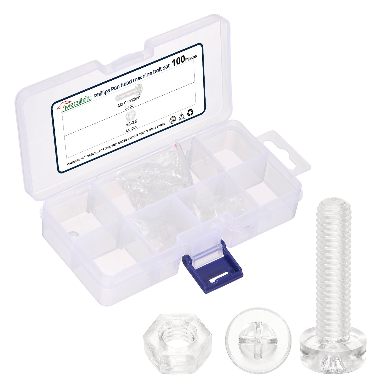 Phillips Pan Head Bolts Kit M3-0.5x12 100Pcs PC with Hex Nut for Door ...