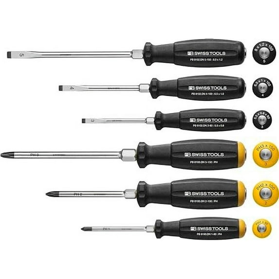 Phillips and Slotted Screwdriver Set PB 8249.DN | 100% Swiss Made | 6 ...