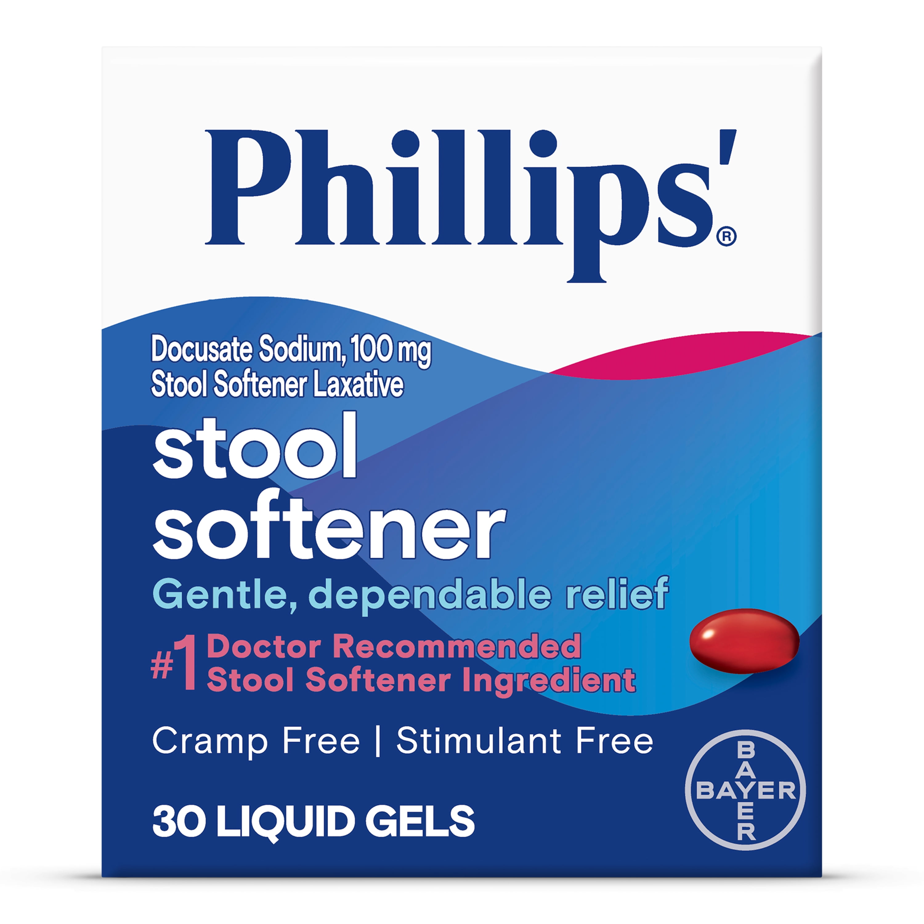 Phillips' Stool Softener Liquid Gels for Constipation Relief, 30 Count ...