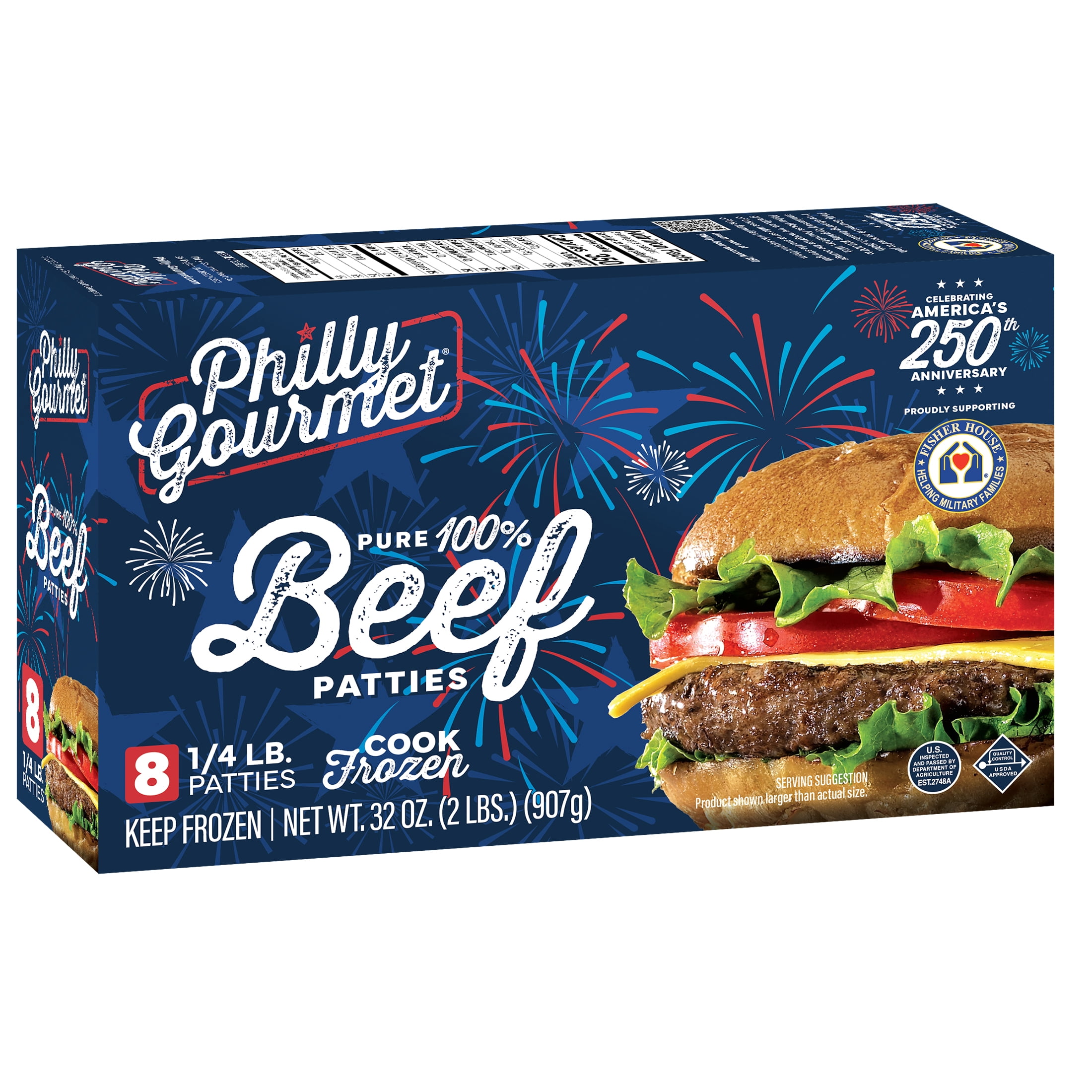 Philly Gourmet 100% Pure Beef Patties, 8 Count, 2 lbs, Frozen, No ...