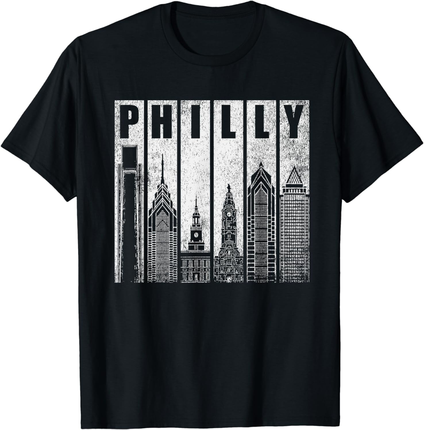 Philly Retro Philadelphia Skyline Philly City Distressed T-Shirt ...