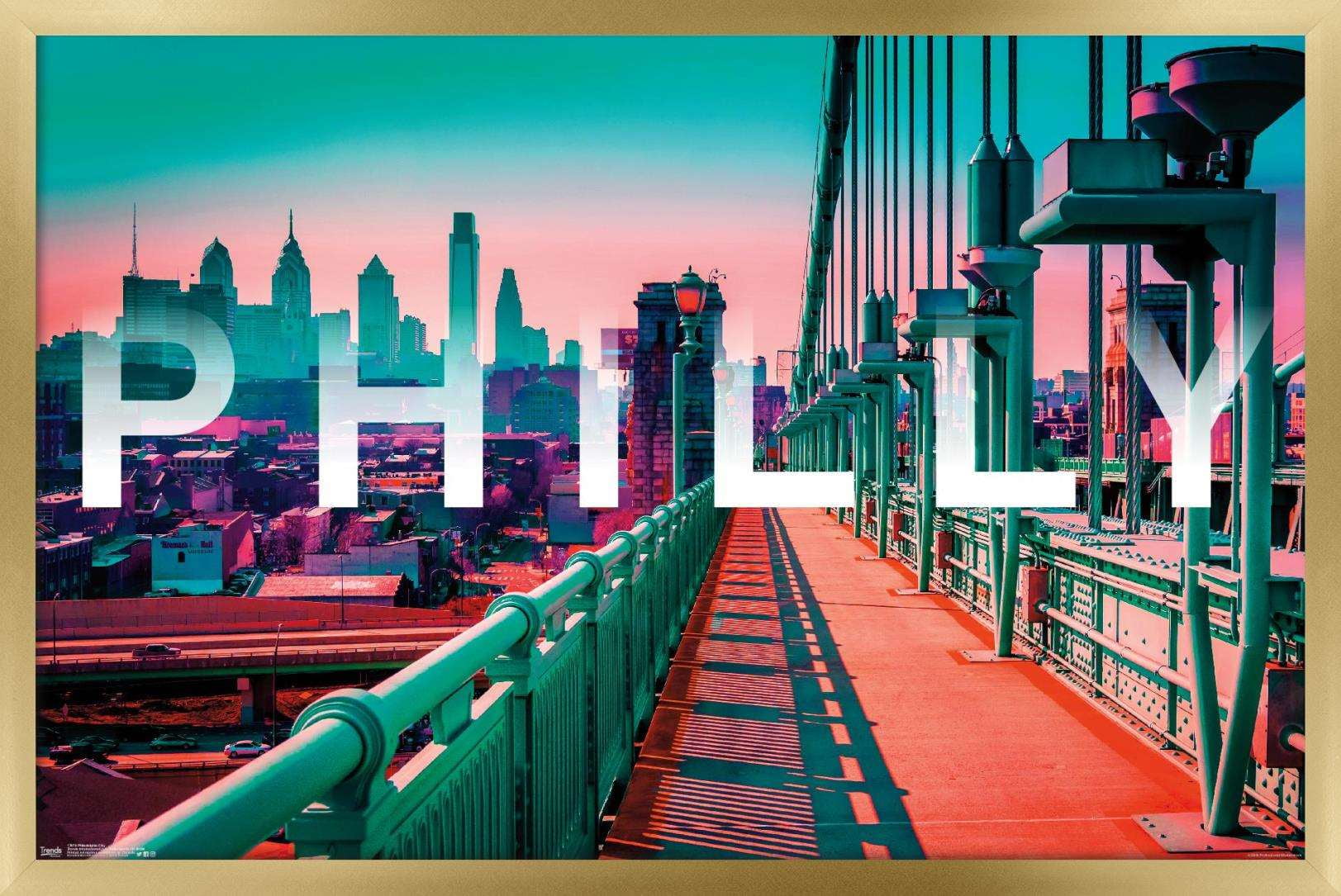 Philly - Skyline Wall Poster, 22.375" x 34", Framed - Walmart.com
