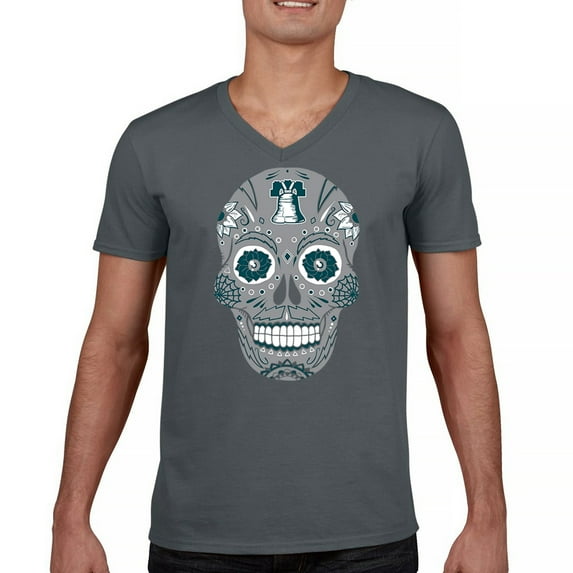Philly Thing Sugar Skull Men's V-Neck T-shirt Day of the Dead Dia de ...