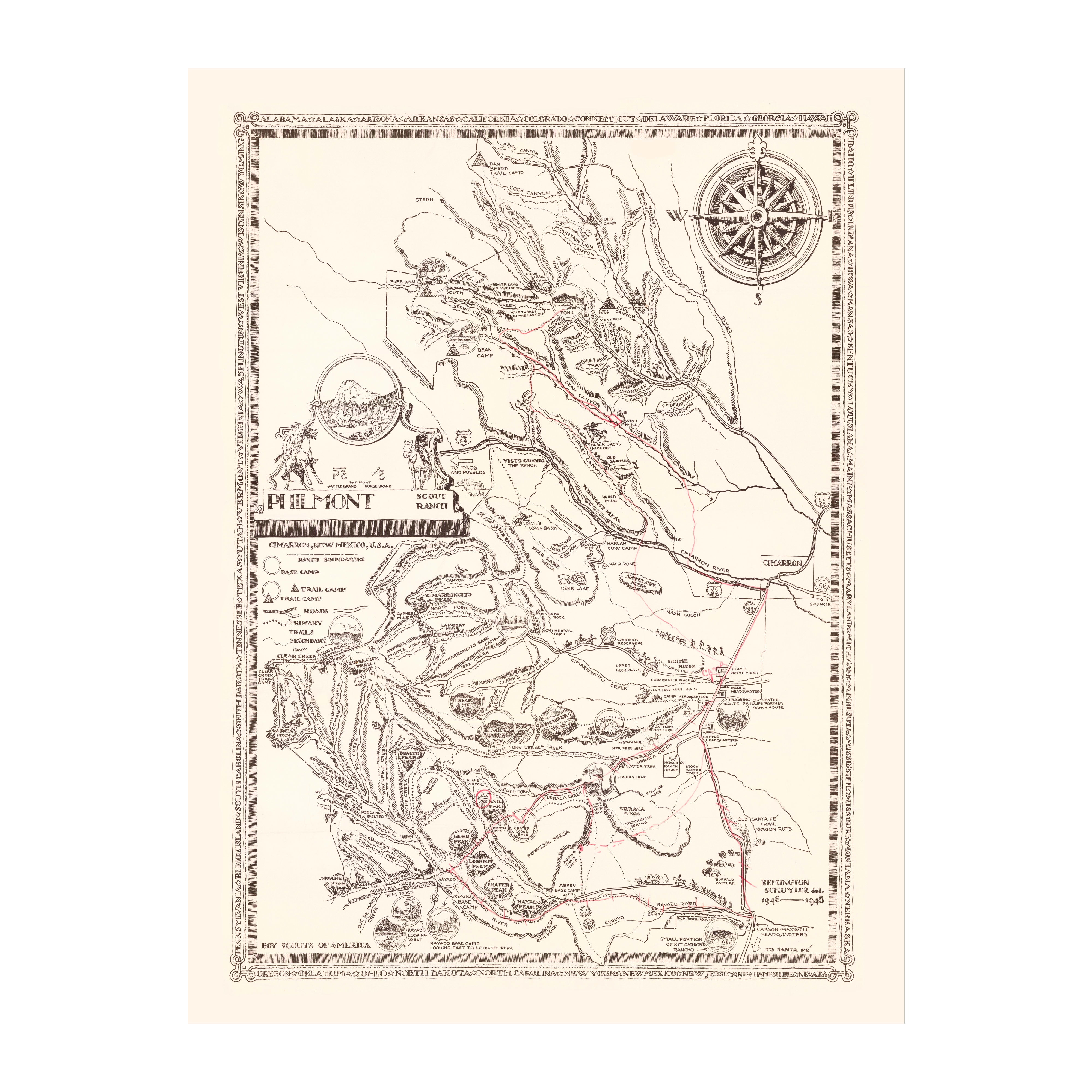 Philmont Scout Ranch Art, 1948 Vintage Map of Philmont Scout Ranch ...